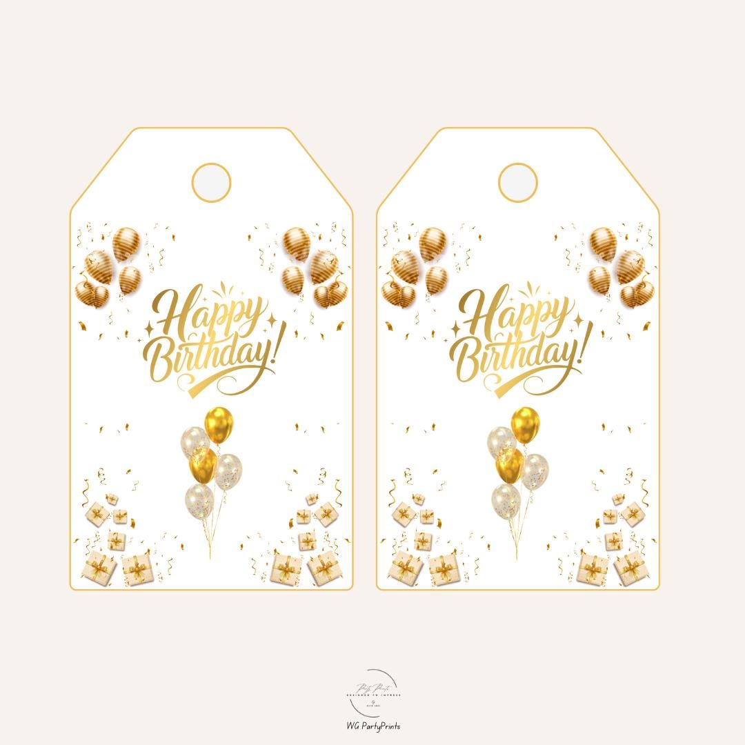 Gold Balloon Birthday Gift Tags: Printable Party Favor Labels (PDF) - Etsy