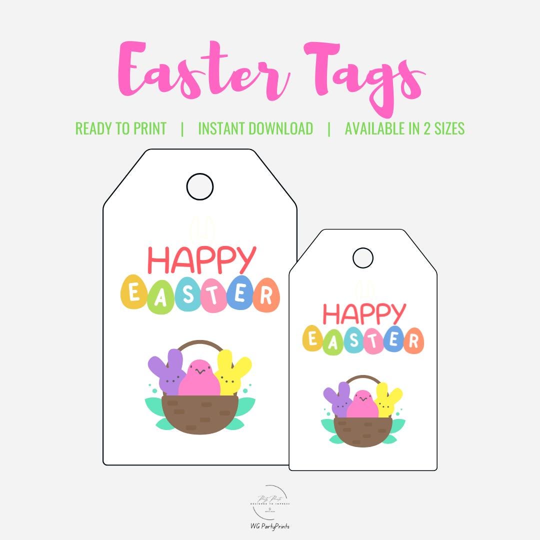 Cute Easter Gift Tags, Printable Easter Tags, Bunny Egg Basket, Spring ...