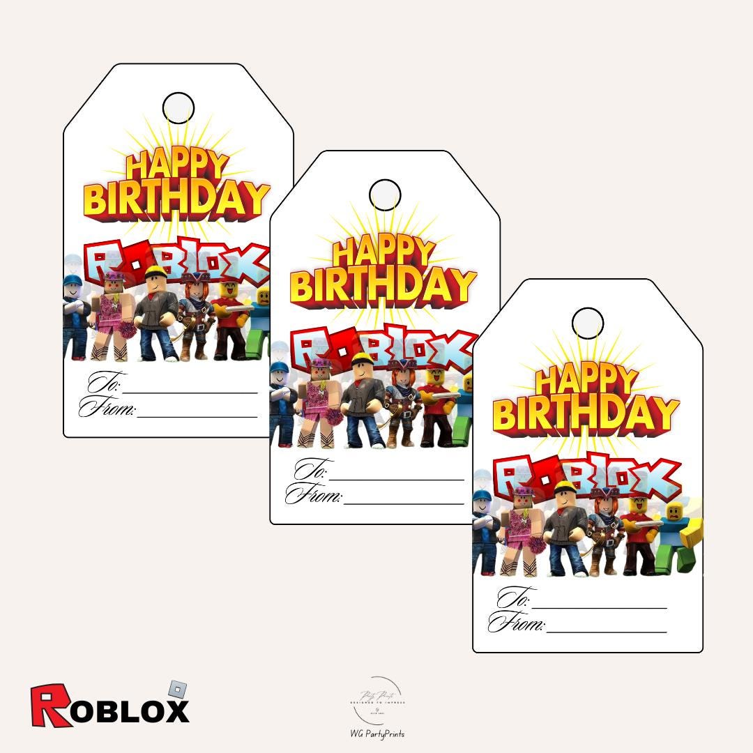 Printable Roblox Birthday Gift Tags: Kids Party Favor Labels (digital ...