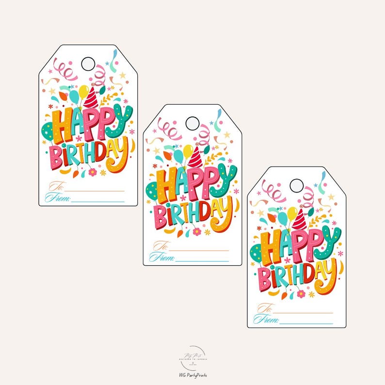 Colorful Birthday Gift Tags: Printable Party Favor Labels (PDF) - Etsy