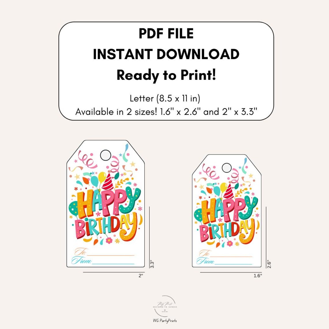 Colorful Birthday Gift Tags: Printable Party Favor Labels (PDF) - Etsy