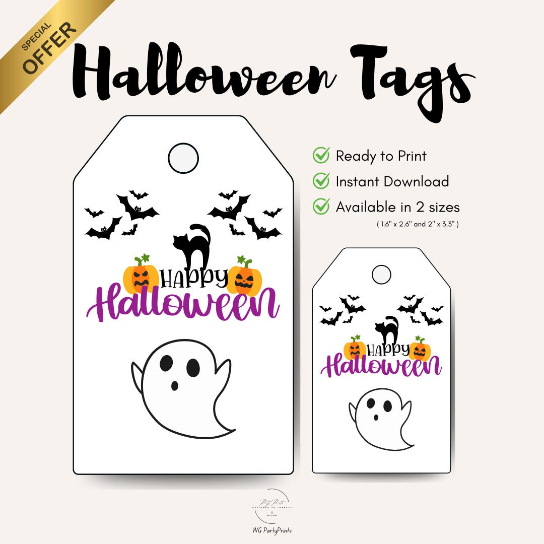 Spooky Halloween Tags | Printable Party Favor Labels | Ghost Gift Tags ...
