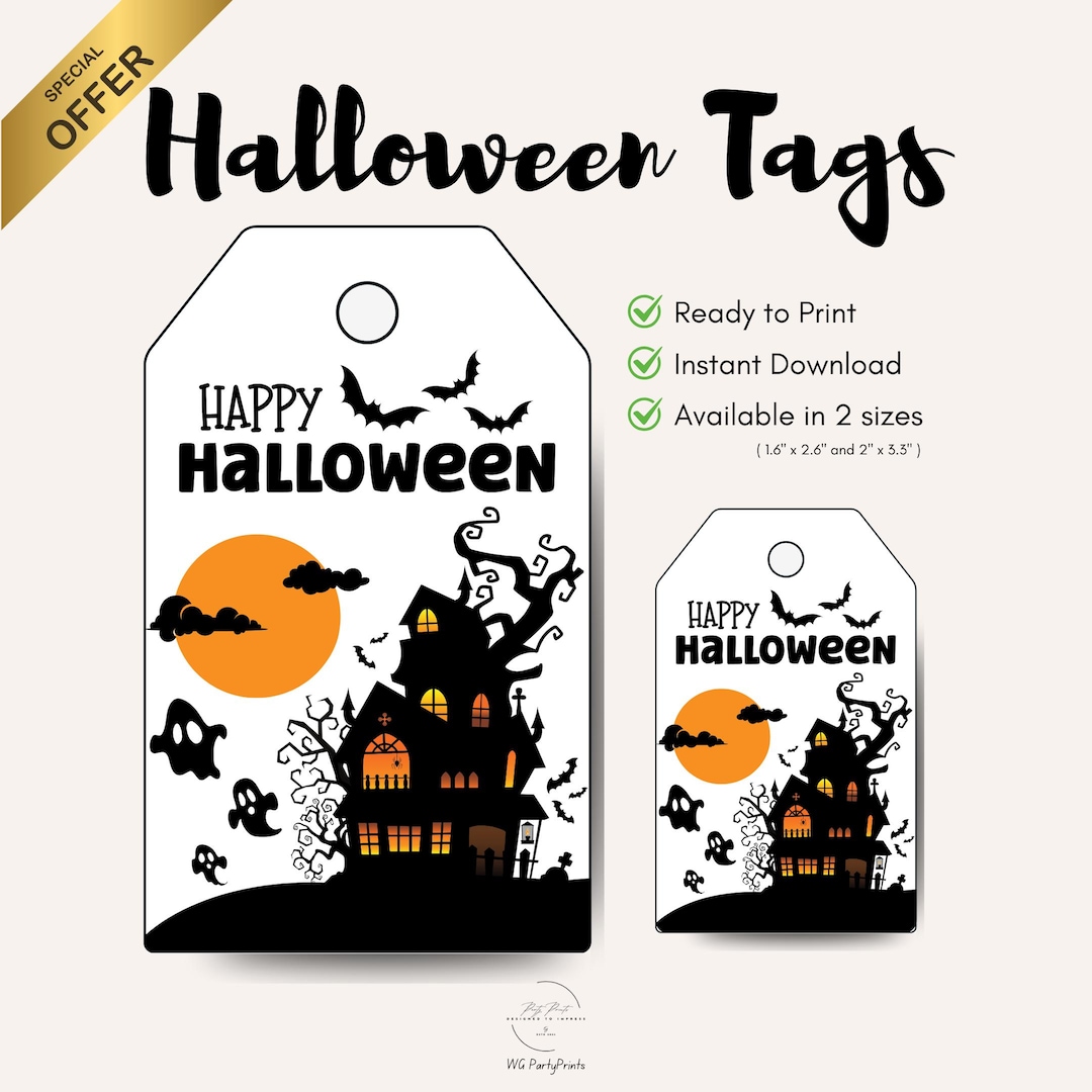 Spooky Halloween Favor Tags: Printable Trick or Treat Labels (instant ...