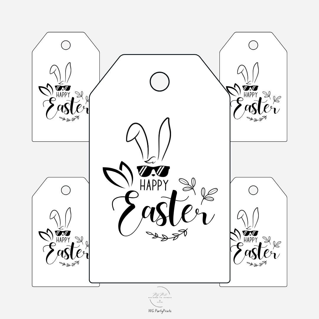 Cute Easter Gift Tags, Printable Easter Tags, Bunny Design, Black and ...