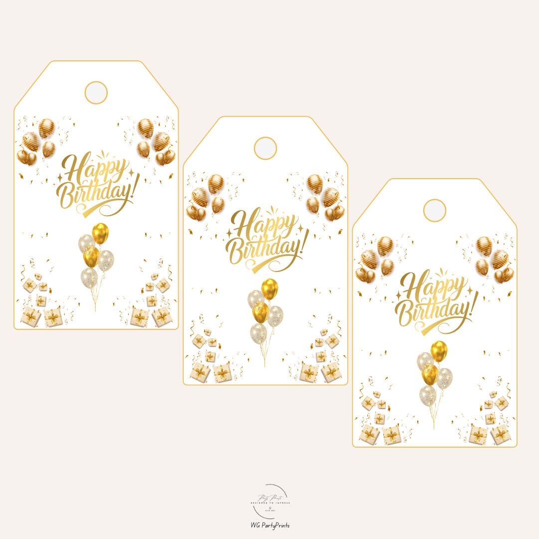 Gold Balloon Birthday Gift Tags: Printable Party Favor Labels (PDF) - Etsy