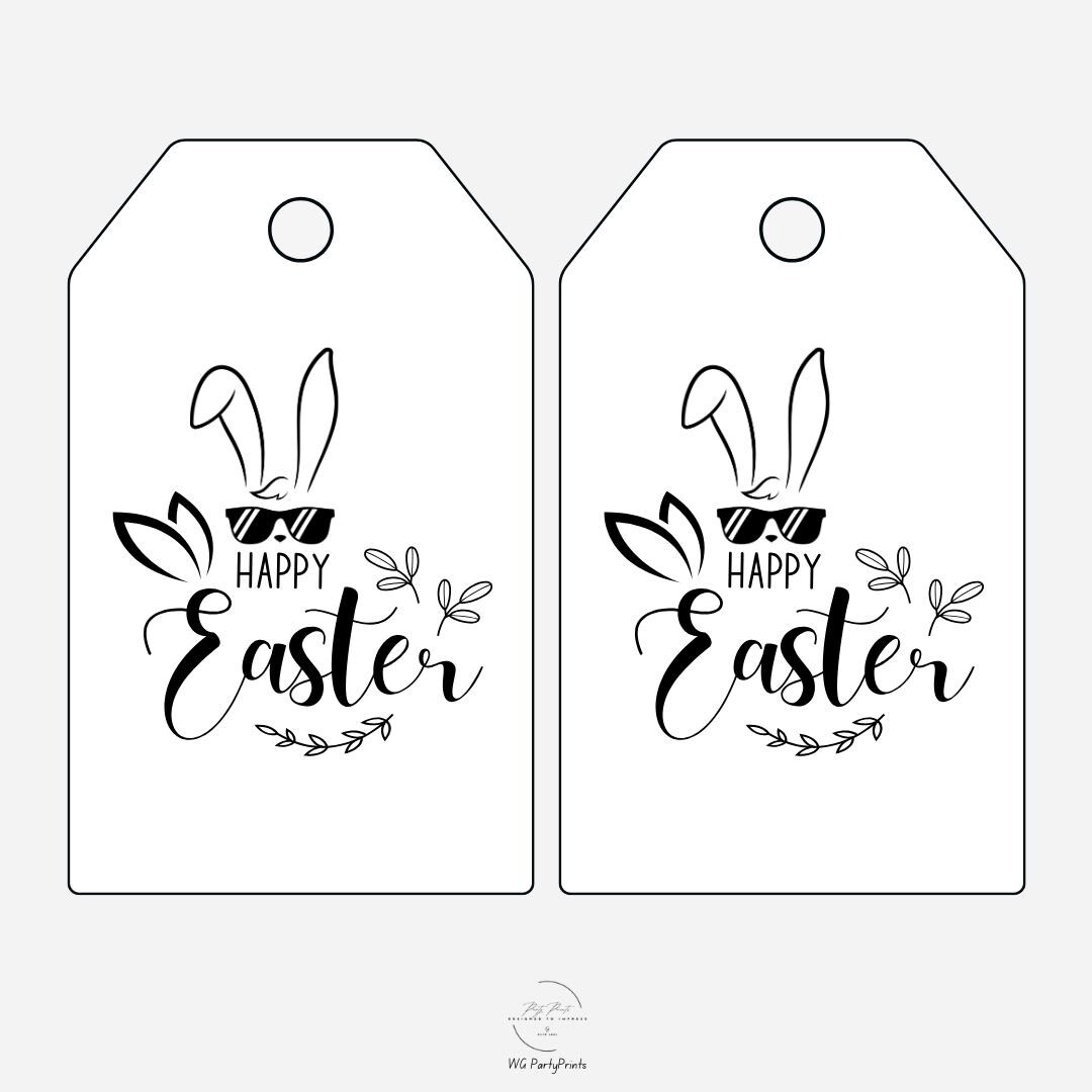 Cute Easter Gift Tags, Printable Easter Tags, Bunny Design, Black and ...
