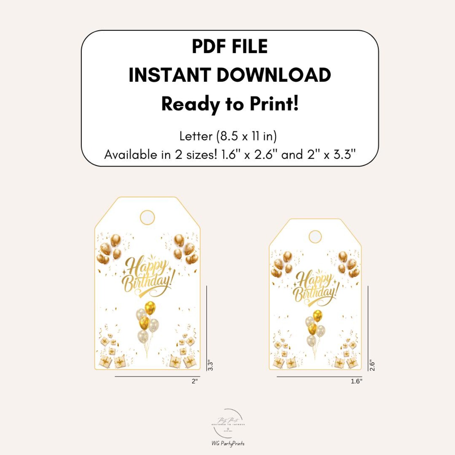 Gold Balloon Birthday Gift Tags: Printable Party Favor Labels (PDF) - Etsy