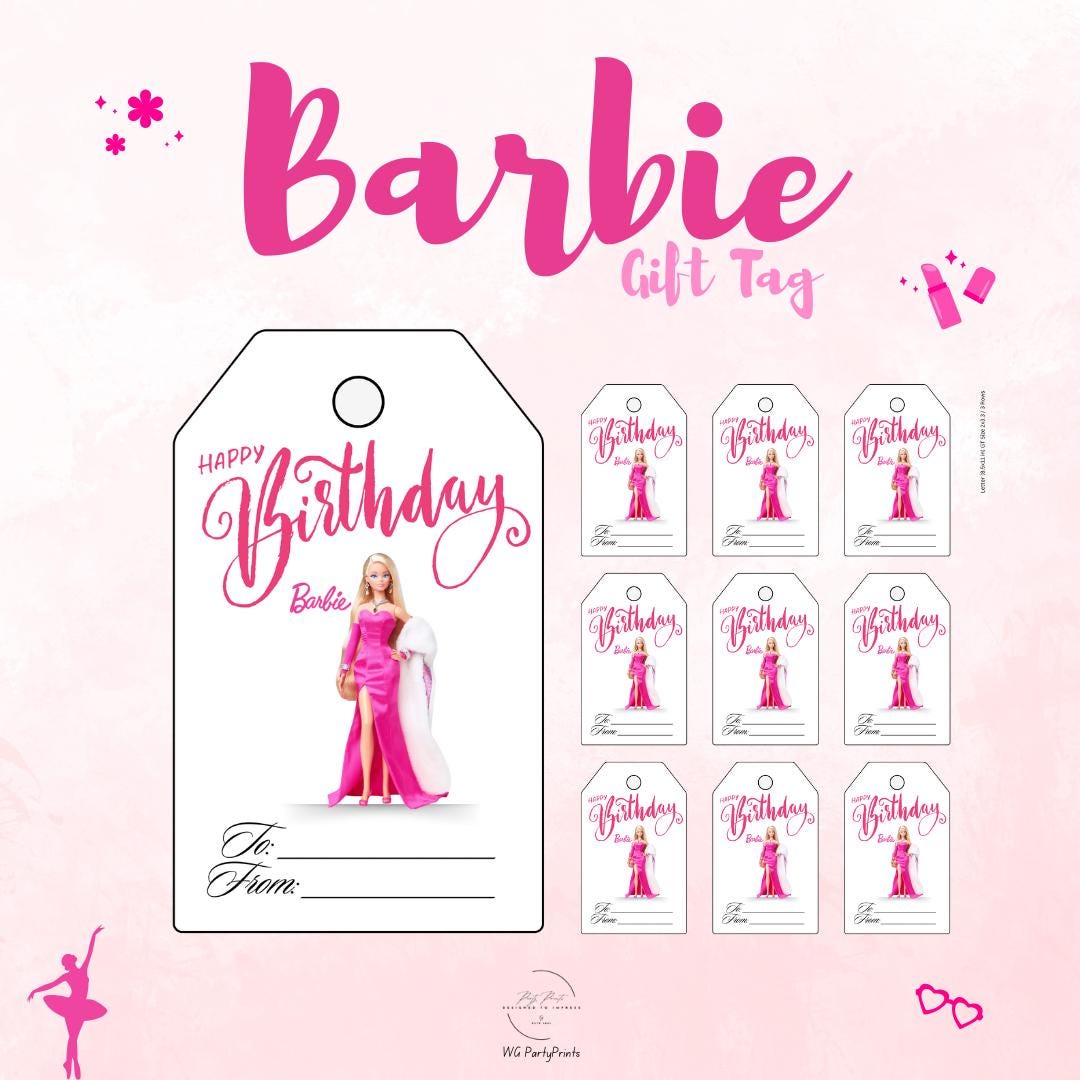 Barbie Birthday Gift Tags: Printable Party Favors (digital Download) - Etsy