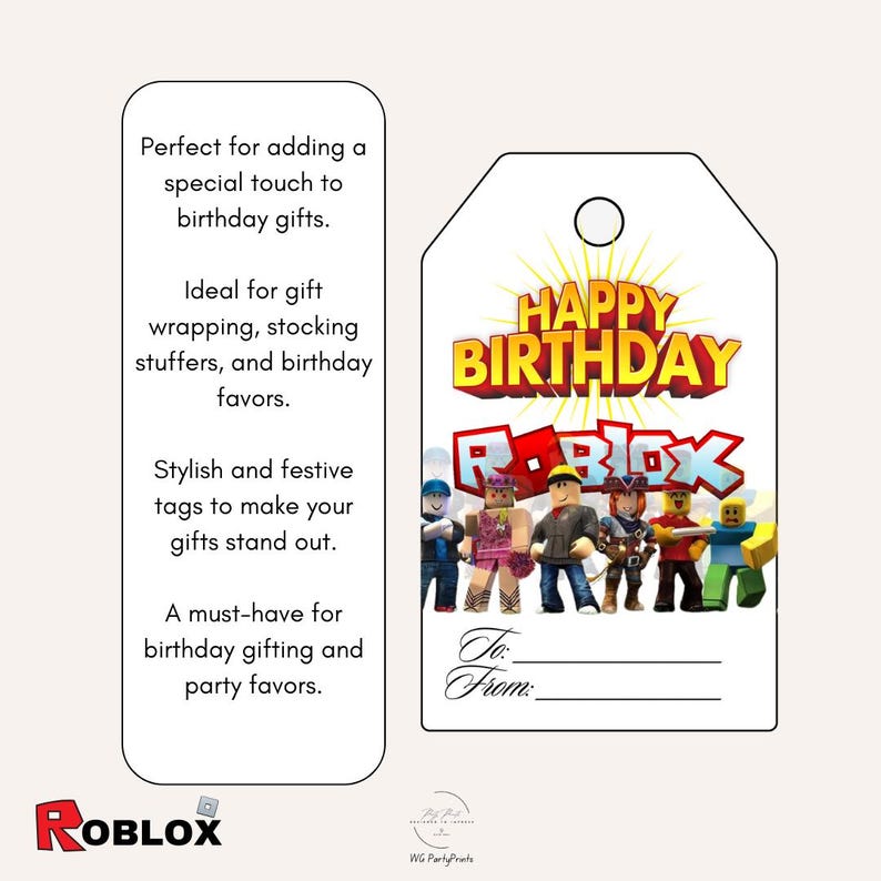 Printable Roblox Birthday Gift Tags: Kids Party Favor Labels (digital ...