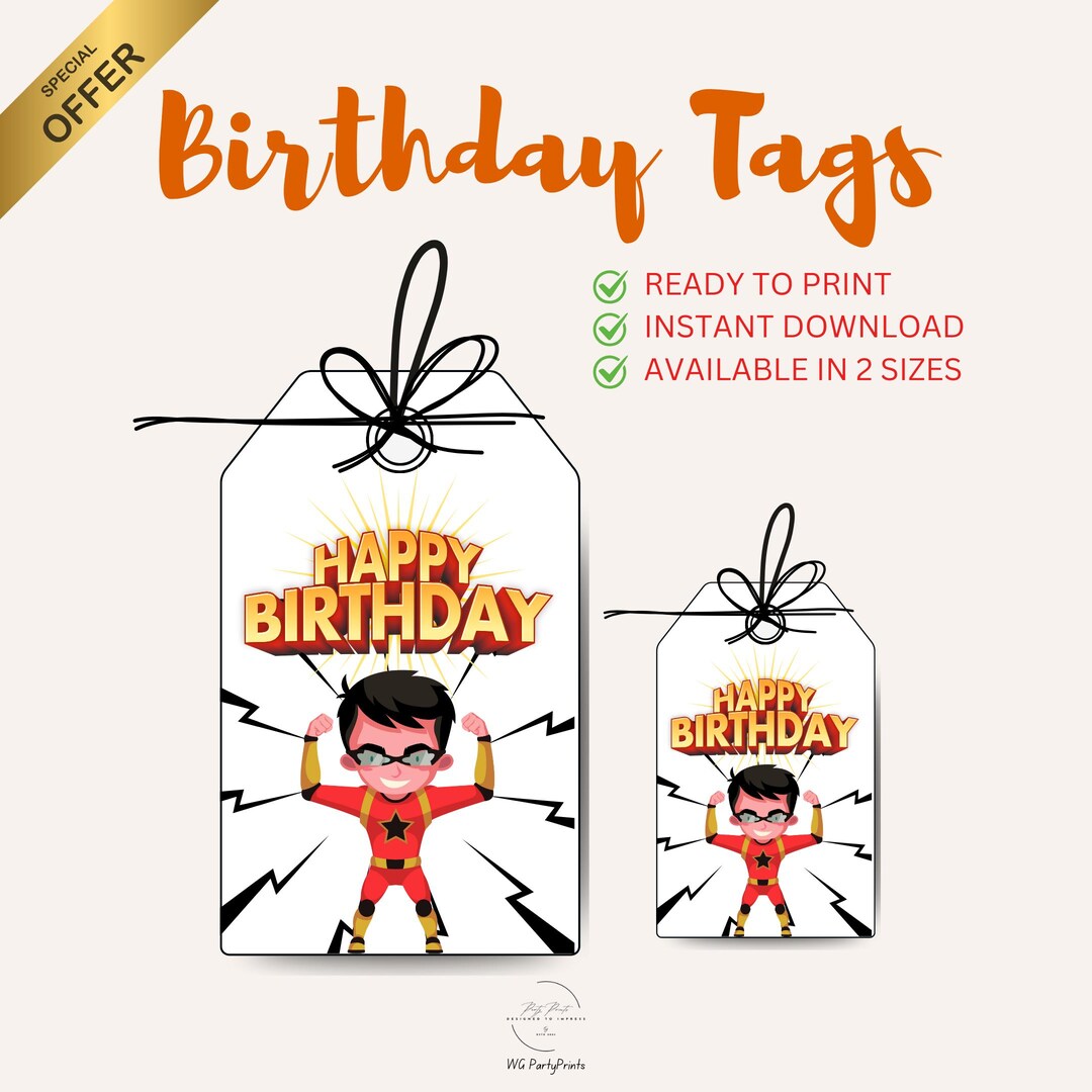 Super Hero Birthday Gift Tags: Printable Party Favor Labels (PDF ...