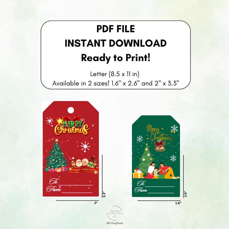 Printable Christmas Gift Tags, Holiday Labels (instant Download) - Etsy