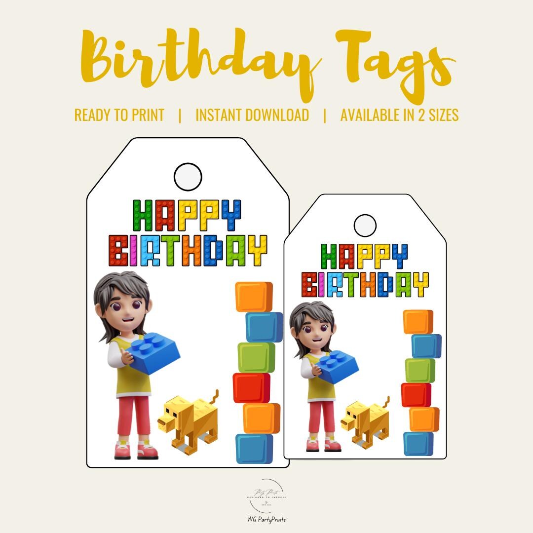 Birthday Gift Tags, Colorful Party Favor Tags for Girls, Printable ...