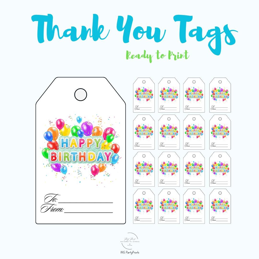 Birthday Gift Tags, Printable Birthday Gift Tags, Balloon Theme Party ...