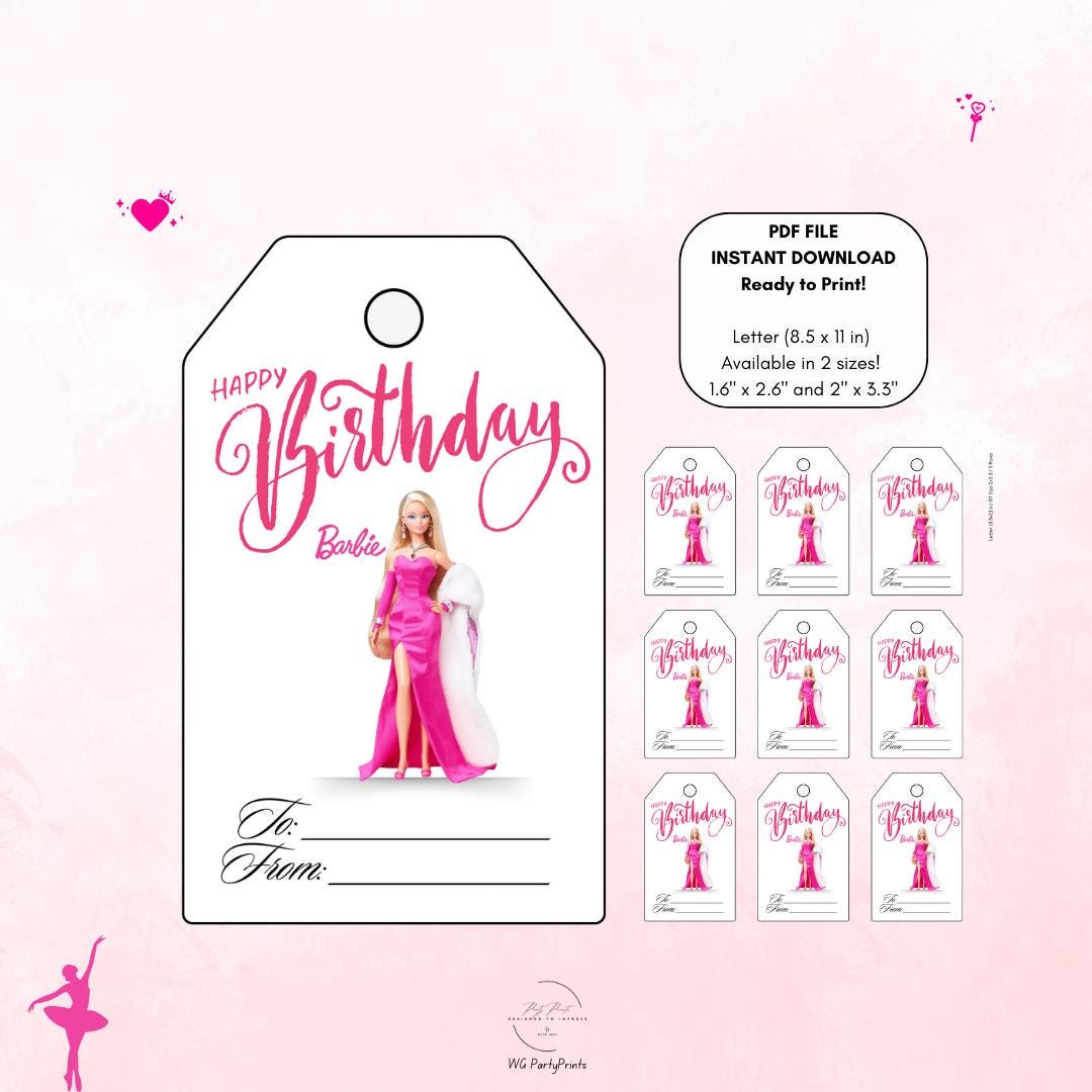 Barbie Birthday Gift Tags: Printable Party Favors (digital Download) - Etsy