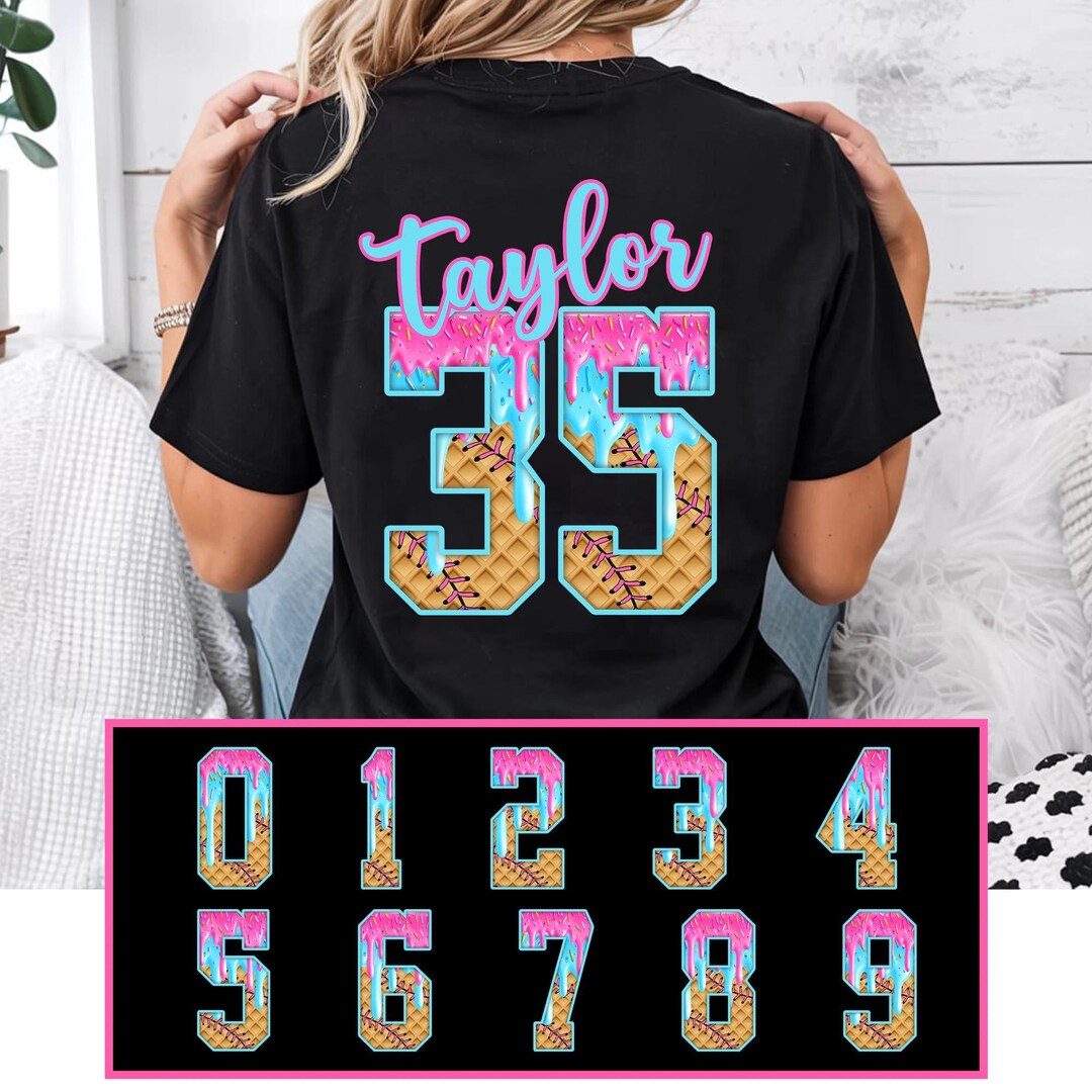 Baseball Ice Cream Drip Number PNG | Custom Name Jersey Design | Waffle ...