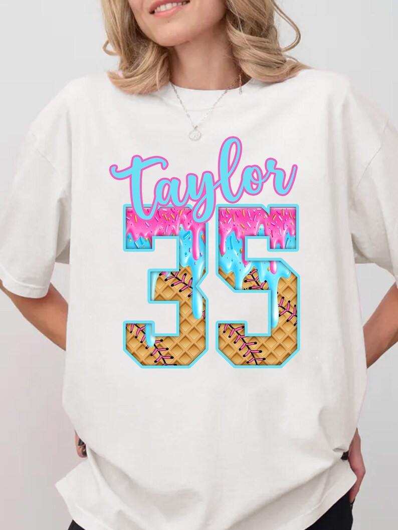 Baseball Ice Cream Drip Number PNG | Custom Name Jersey Design | Waffle ...
