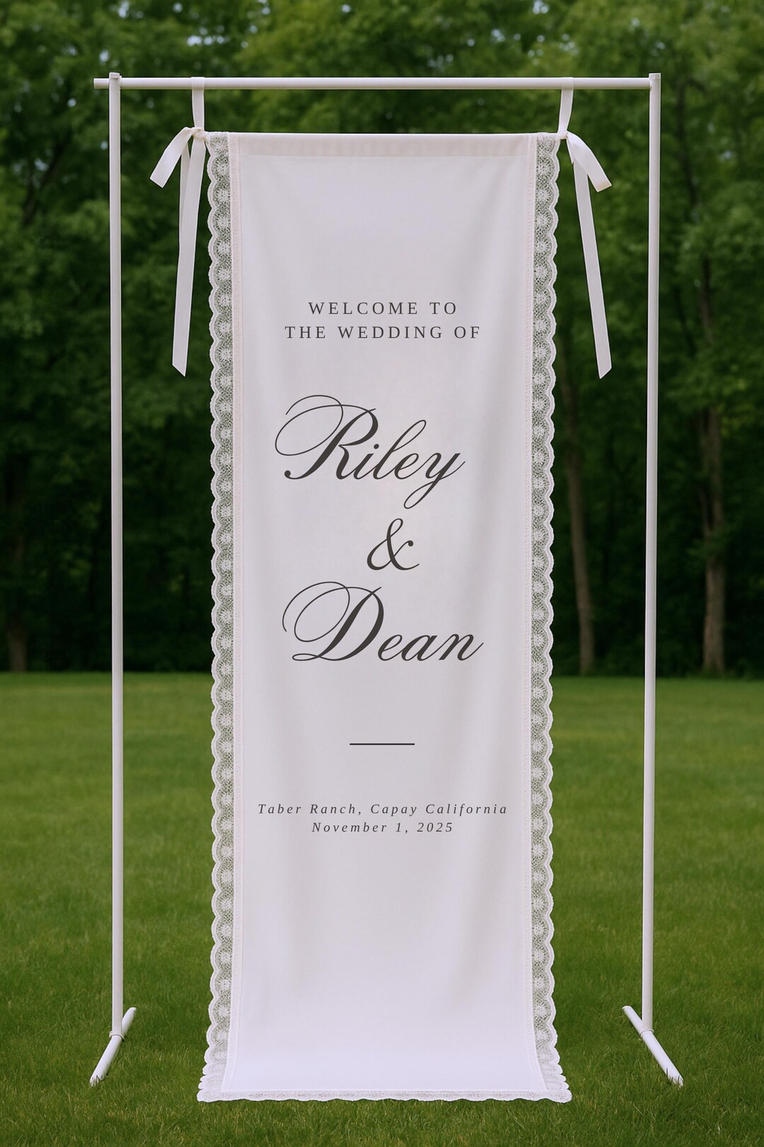 Custom Lace Linen Wedding Sign, Romantic Fabric Welcome Banner Gift - Etsy