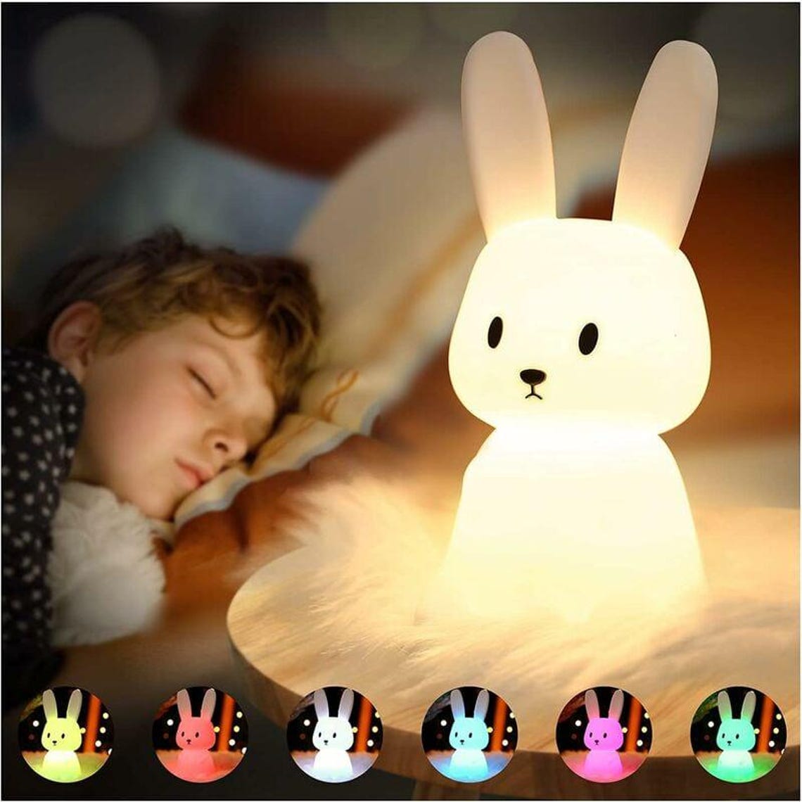 Cute Rabbit LED Night Light - Adjustable & Rechargeable Silicone Lamp ...
