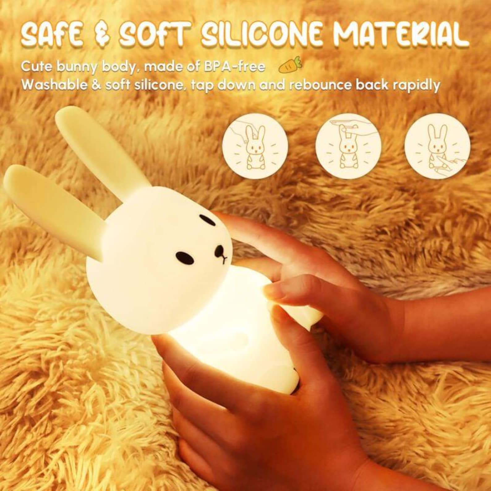 Cute Rabbit LED Night Light - Adjustable & Rechargeable Silicone Lamp ...