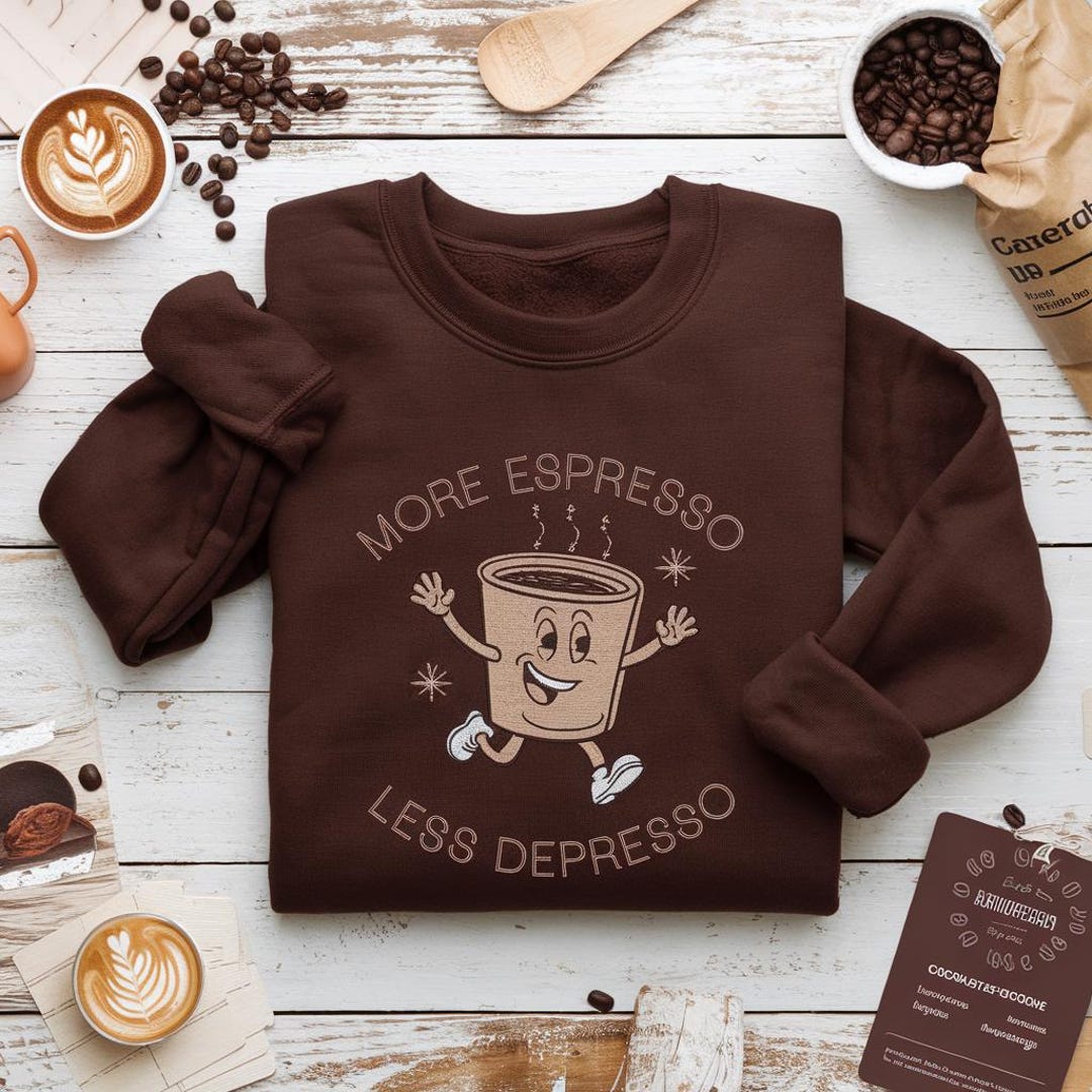 More Espresso Less Depresso Embroidered Sweatshirt, Coffee Lover Shirt ...