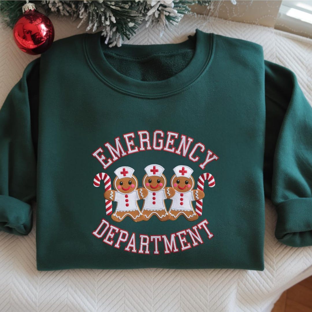 Embroidered Emergency Department Christmas Sweatshirt, Gingerbread ...