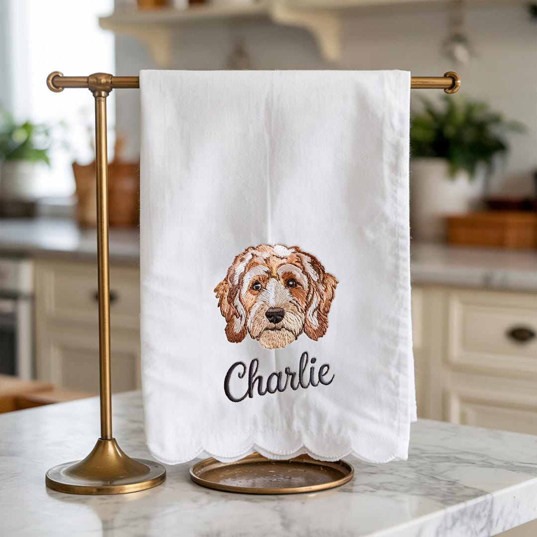 Custom Pet Embroidered Linen Tea Towel, Personalized Cat Kitchen Towels ...