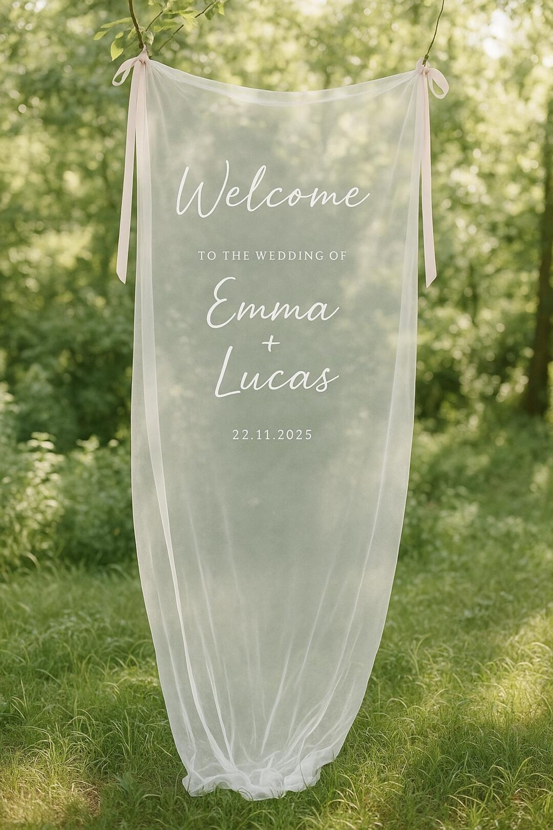 Personalized Sheer Wedding Sign, Fabric Wedding Sign, Romantic Wedding ...
