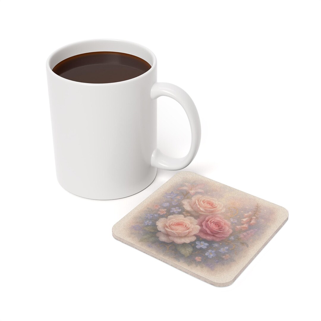 Vintage Pink Roses Cork Coaster | Floral Round Drink Coaster - Etsy