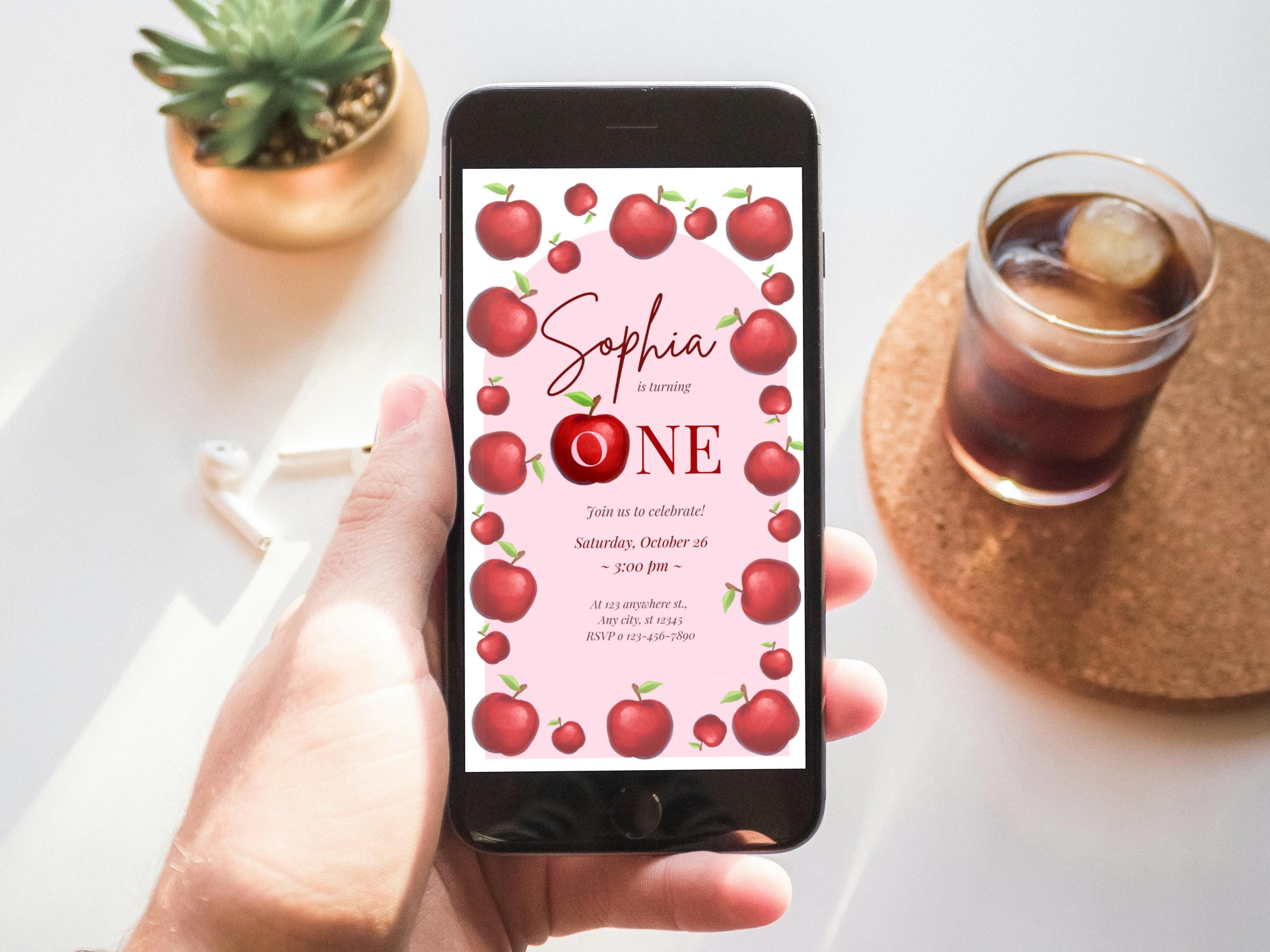 Apple Birthday Invitation: "apple of Our Eye" Girl Party (canva Digital ...