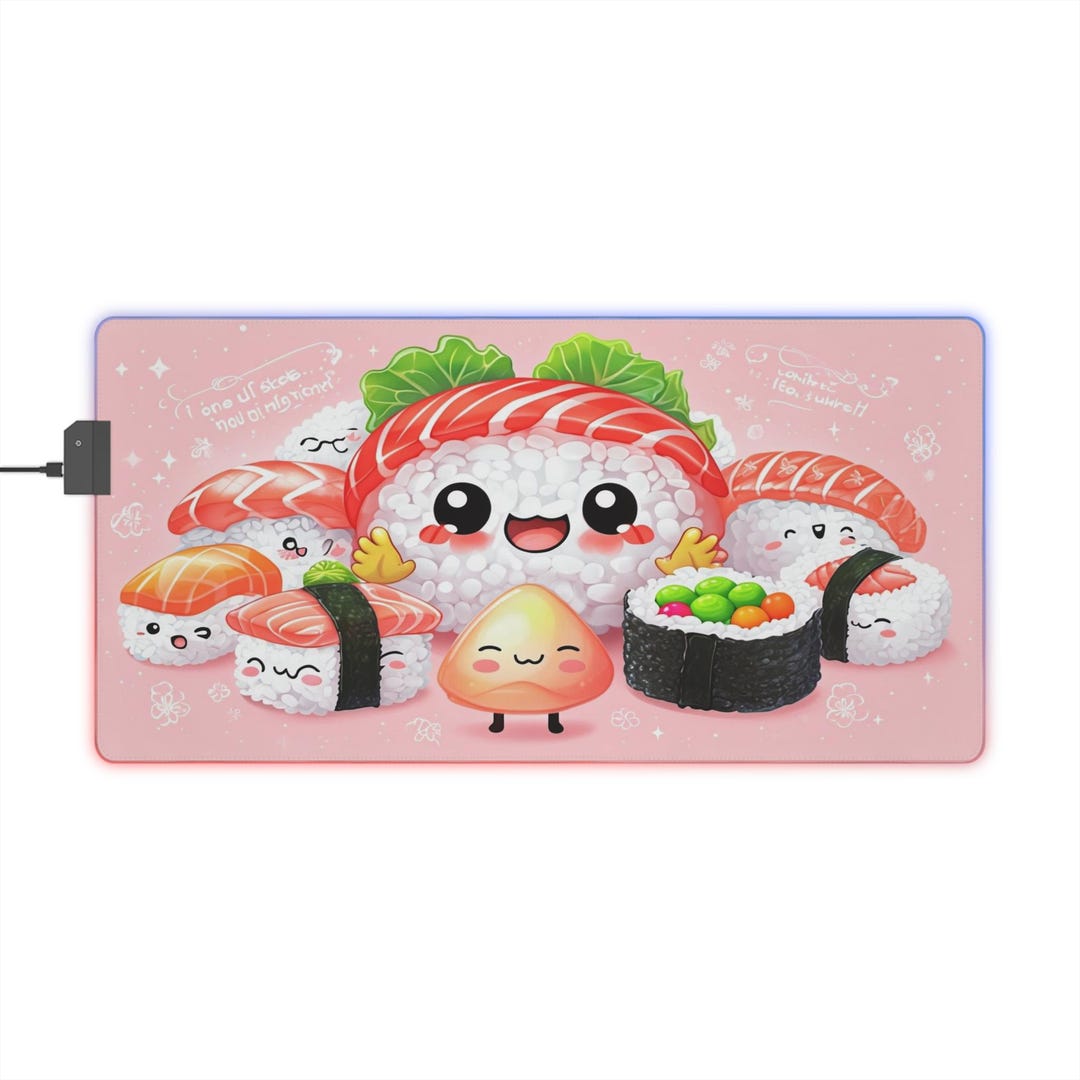 LED Gaming Mouse Pad Kawaii Sushi – Cute Chibi Desk Mat With RGB Lights ...