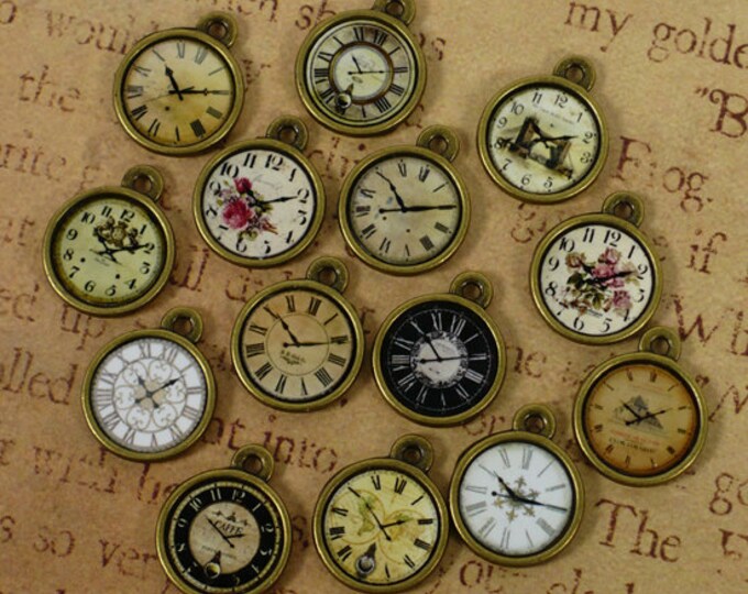 Shabby Chic ~ 1x Handmade Bronze Miniature Tiny 18 X 15mm Pocket Watch ...