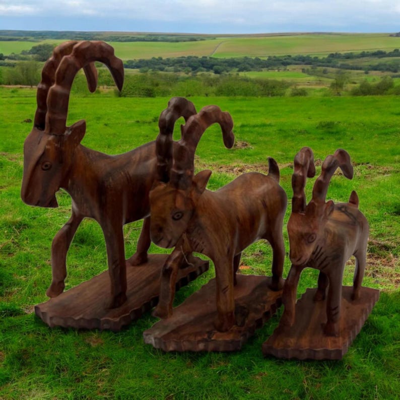 Wooden Markhor Set, Handmade Sculpture, Wood Carving Figure, Markhor ...