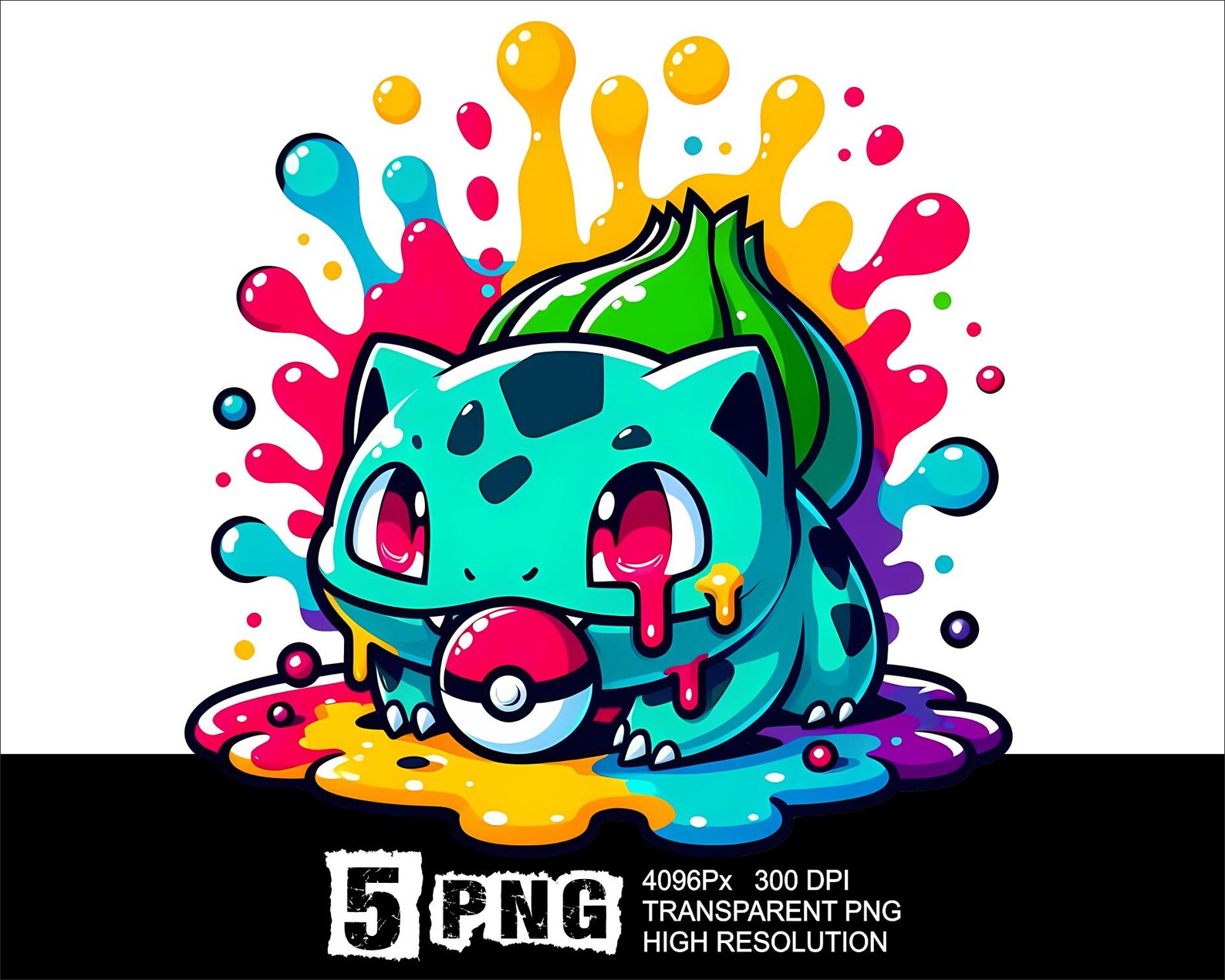 Poke Bulbasaur Design 5 PNG Bulbasaur Splash and Watercolor High ...