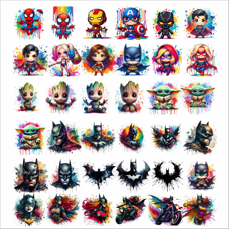 Heroes and Movie 330 Bundle Characters PNG Designs: T-shirt Superhero ...