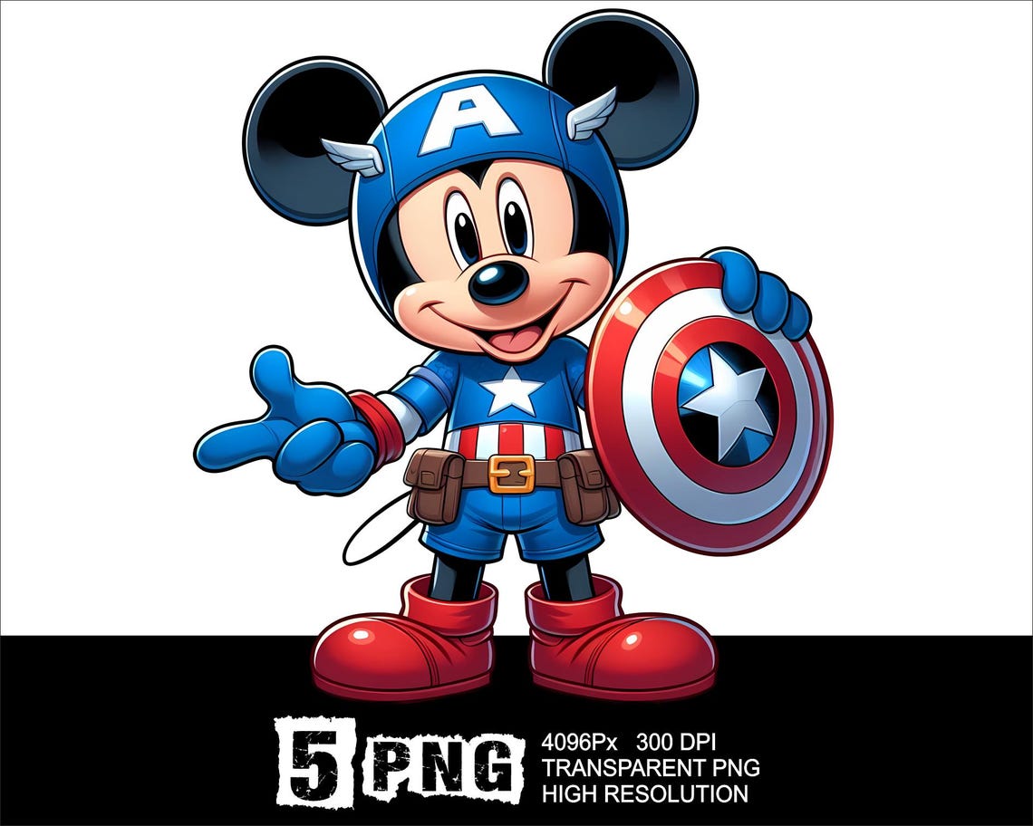 Mickey Superhero Captain Mouse 5 PNG Design Mickey Hero Clipart High ...