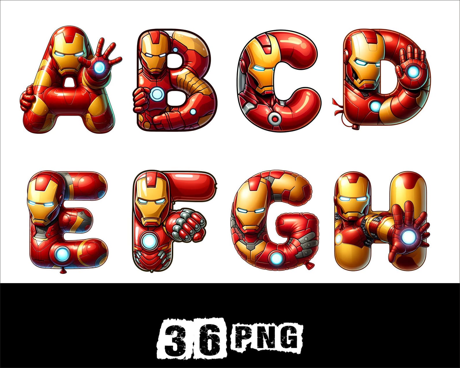 Cartoon Iron Hero Alphabet Png Design Iron Letters Png Font Party ...