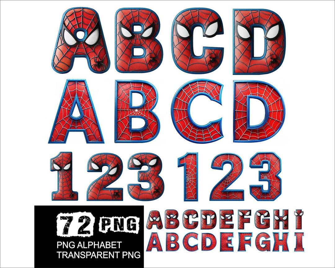 2 Bundle Spider Alphabet Png Design Spider Hero Letters Png Font Party ...