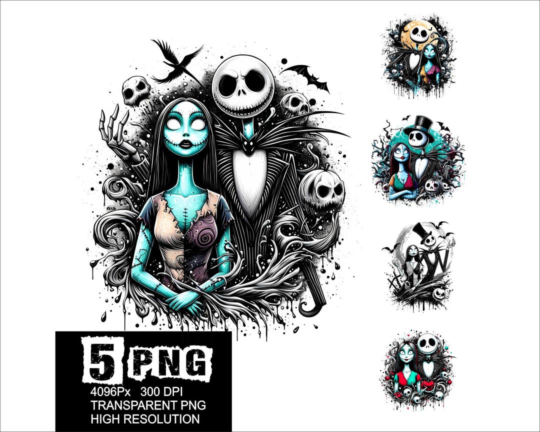 Jack and Sally Design 5 PNG Halloween Nightmare Jack Png Splash and ...