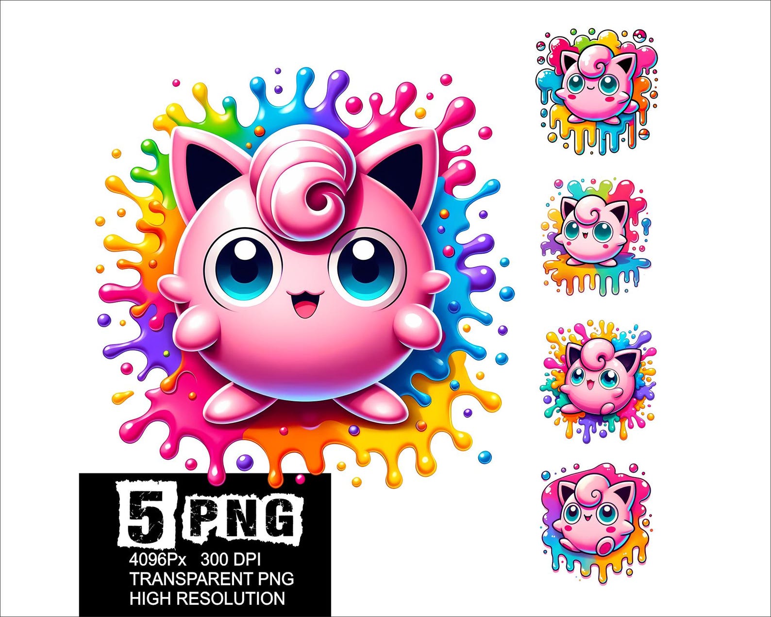 Poke Jigglypuff Design 5 PNG Jigglypuff Splash and Watercolor High ...