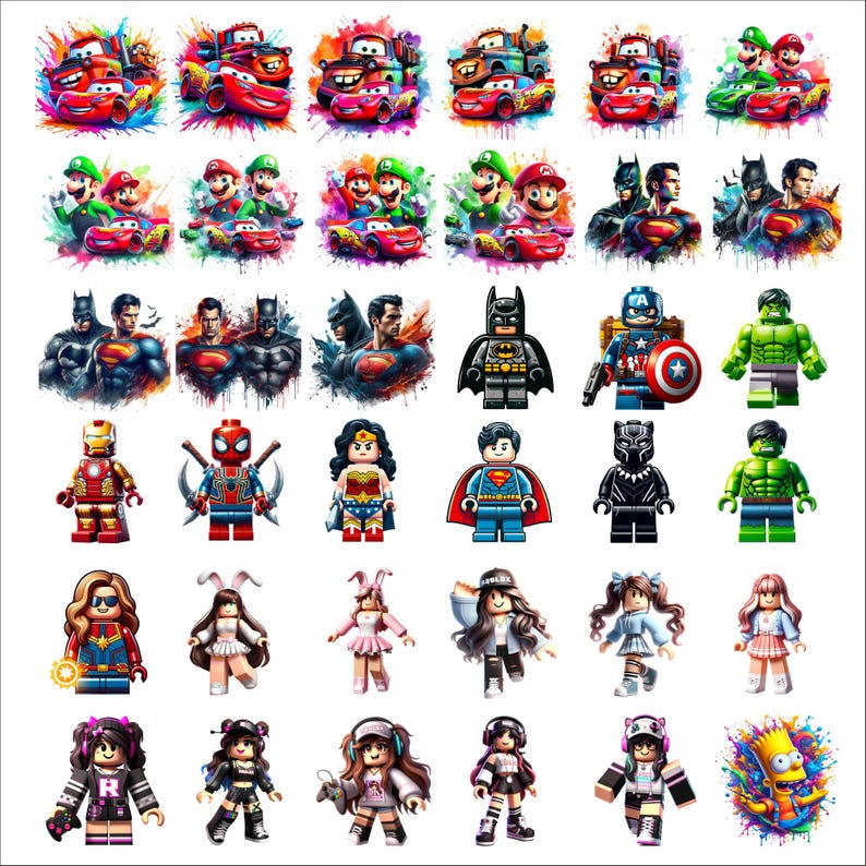 Heroes and Movie 330 Bundle Characters PNG Designs: T-shirt Superhero ...