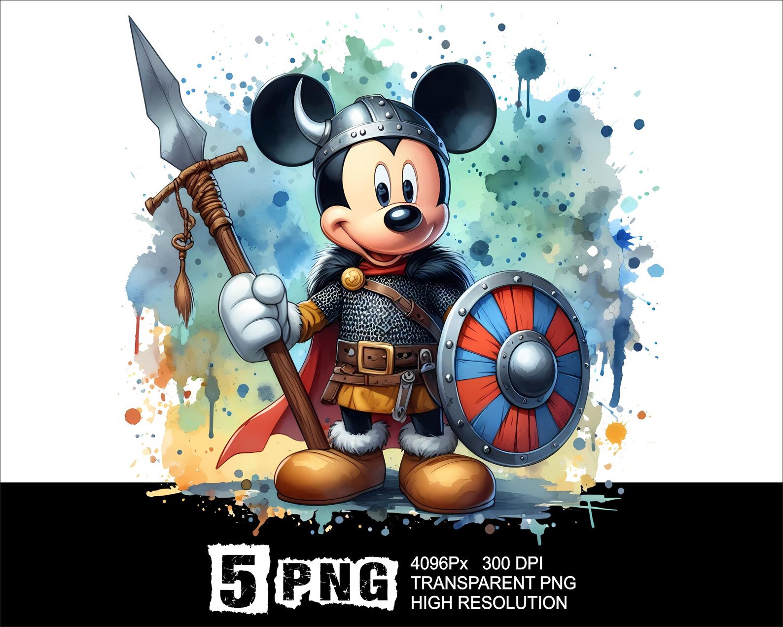 Viking Mickey Design 5 PNG Mickey Viking Watercolor and Splash High ...