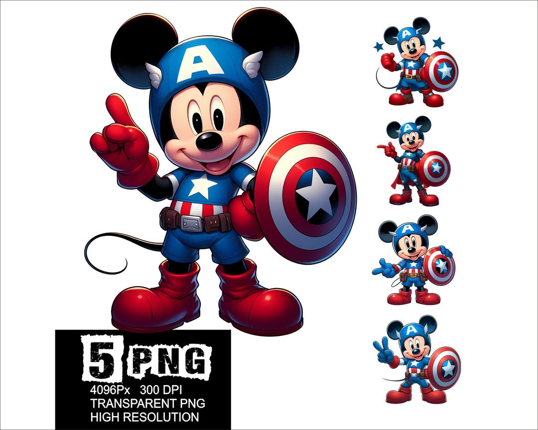 Mickey Superhero Captain Mouse 5 PNG Design Mickey Hero Clipart High ...