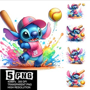 Stitch Softball Design 5 PNG Stitch Watercolor High Resolution Png ...
