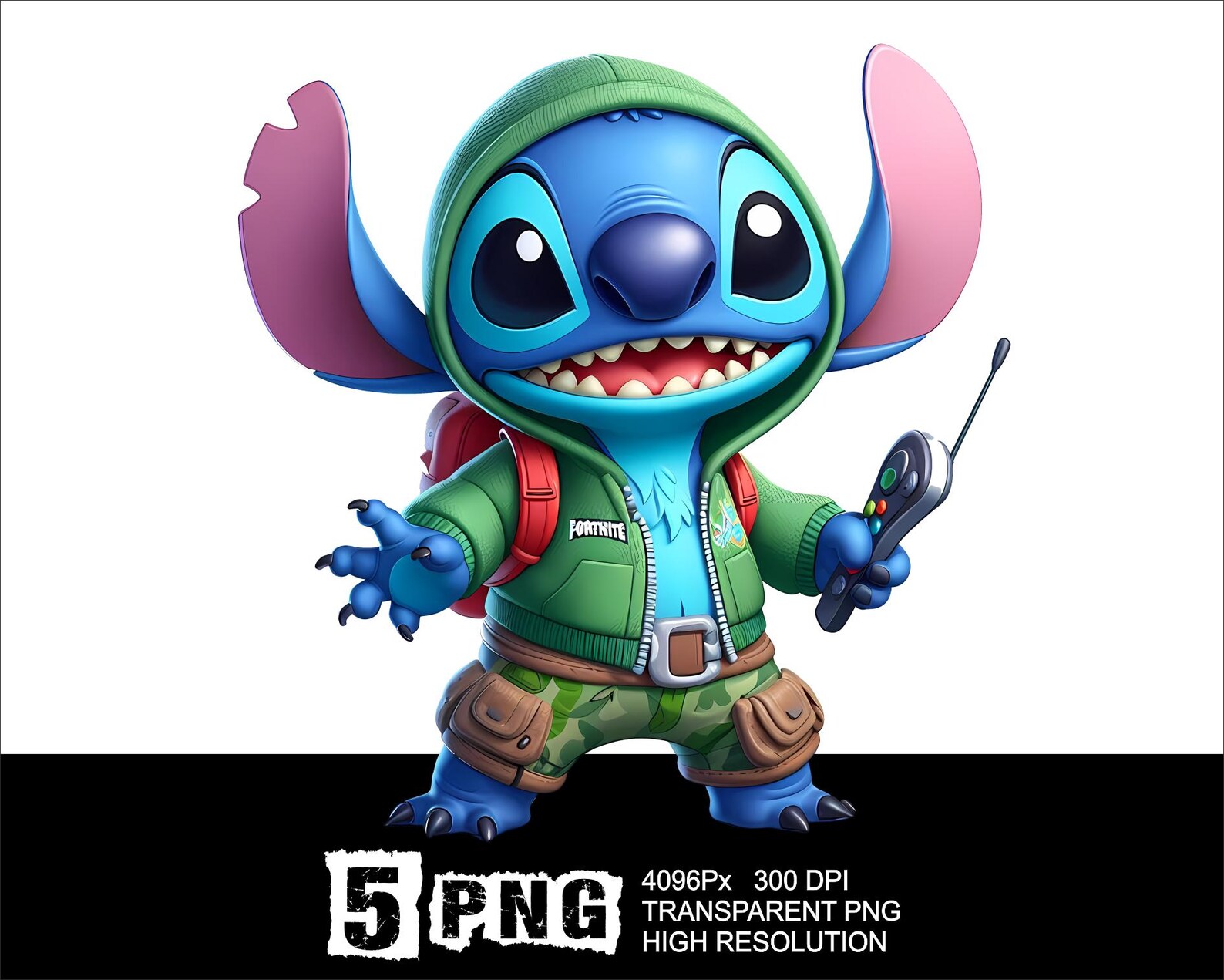Soldier Stitch Fnite Gamer Design 5 PNG Stitch Clipart High Resolution ...
