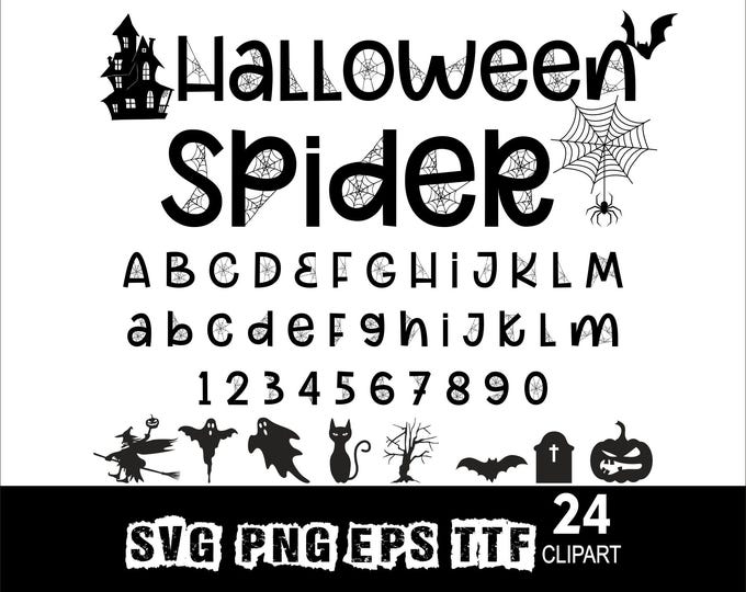 Spider Web Font SVG: Halloween Alphabet, Creepy Letters (digital ...