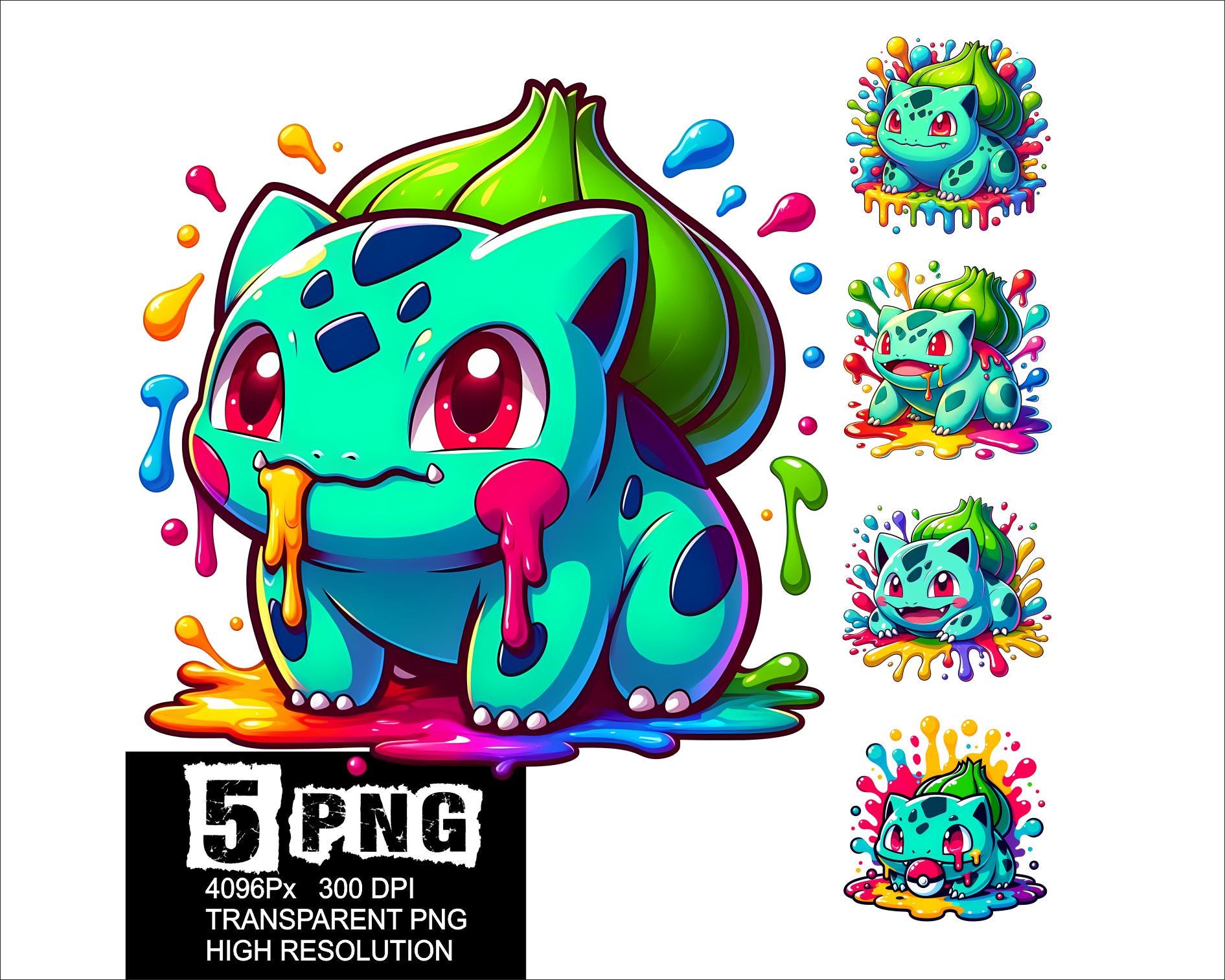 Poke Bulbasaur Design 5 PNG Bulbasaur Splash and Watercolor High ...