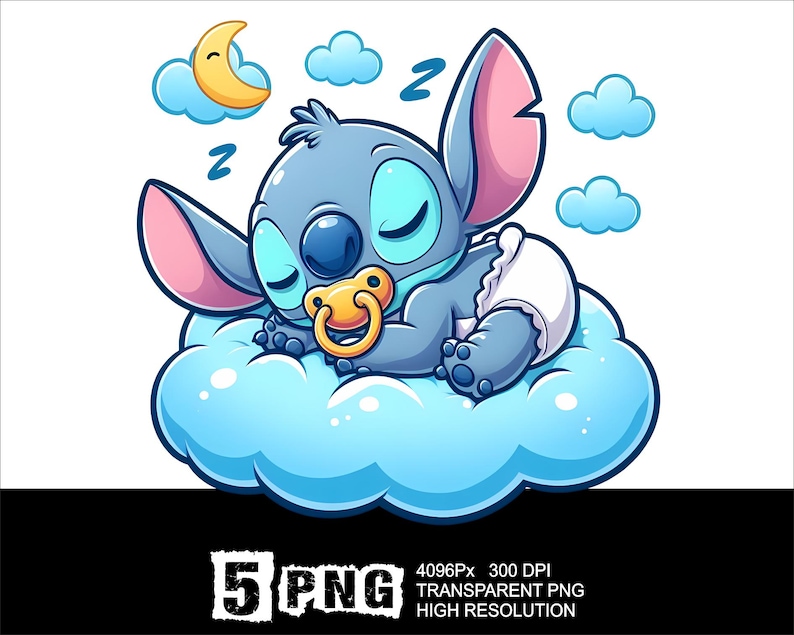 Sleeping Baby Stitch Design 5 PNG Stitch Cloud Clipart High Resolution ...