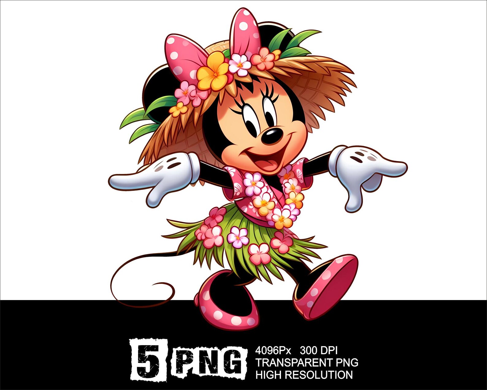 Minnie Hawaii Dancer Girl Design 5 PNG Minnie Clipart High Resolution ...