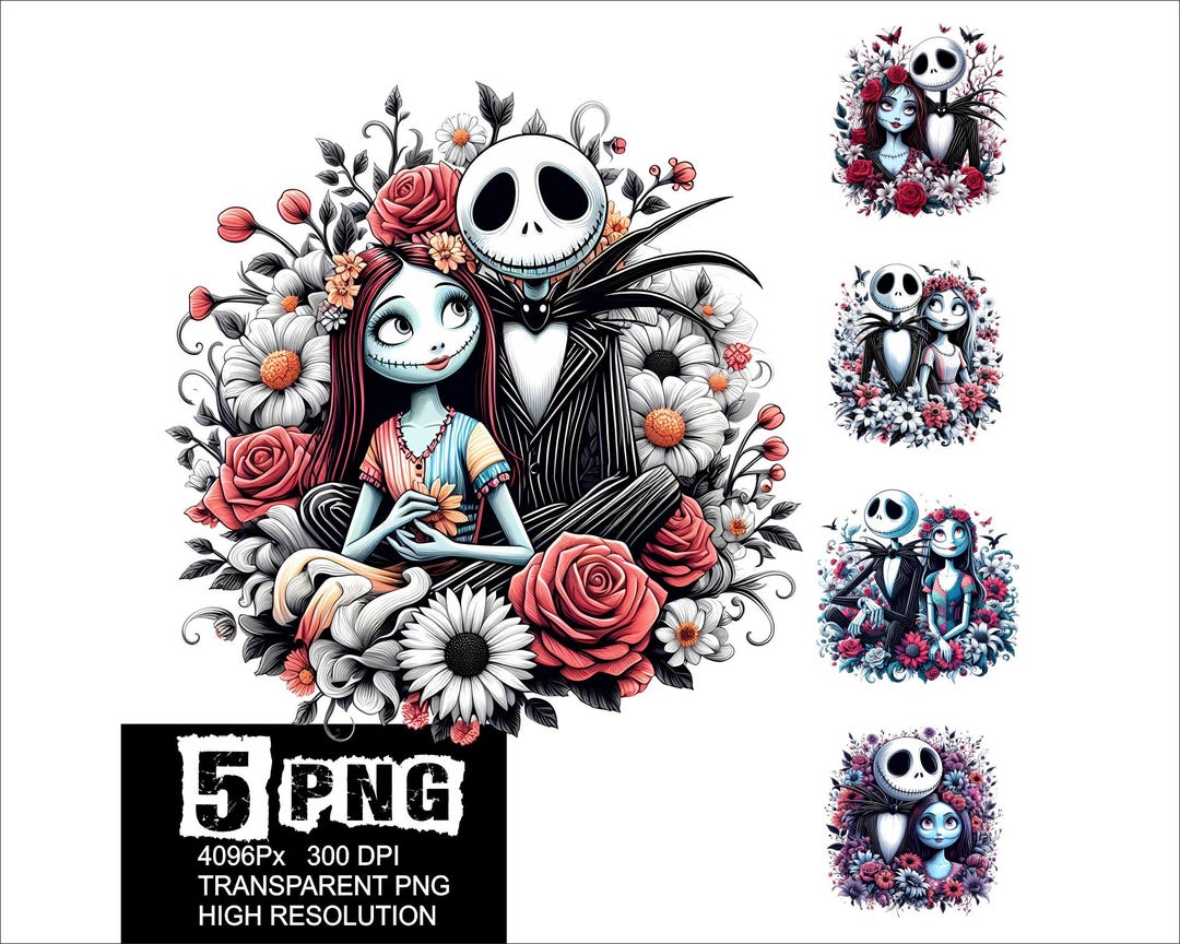 Jack and Sally Design 5 PNG Flowers Nightmare Jack Png Splash and ...