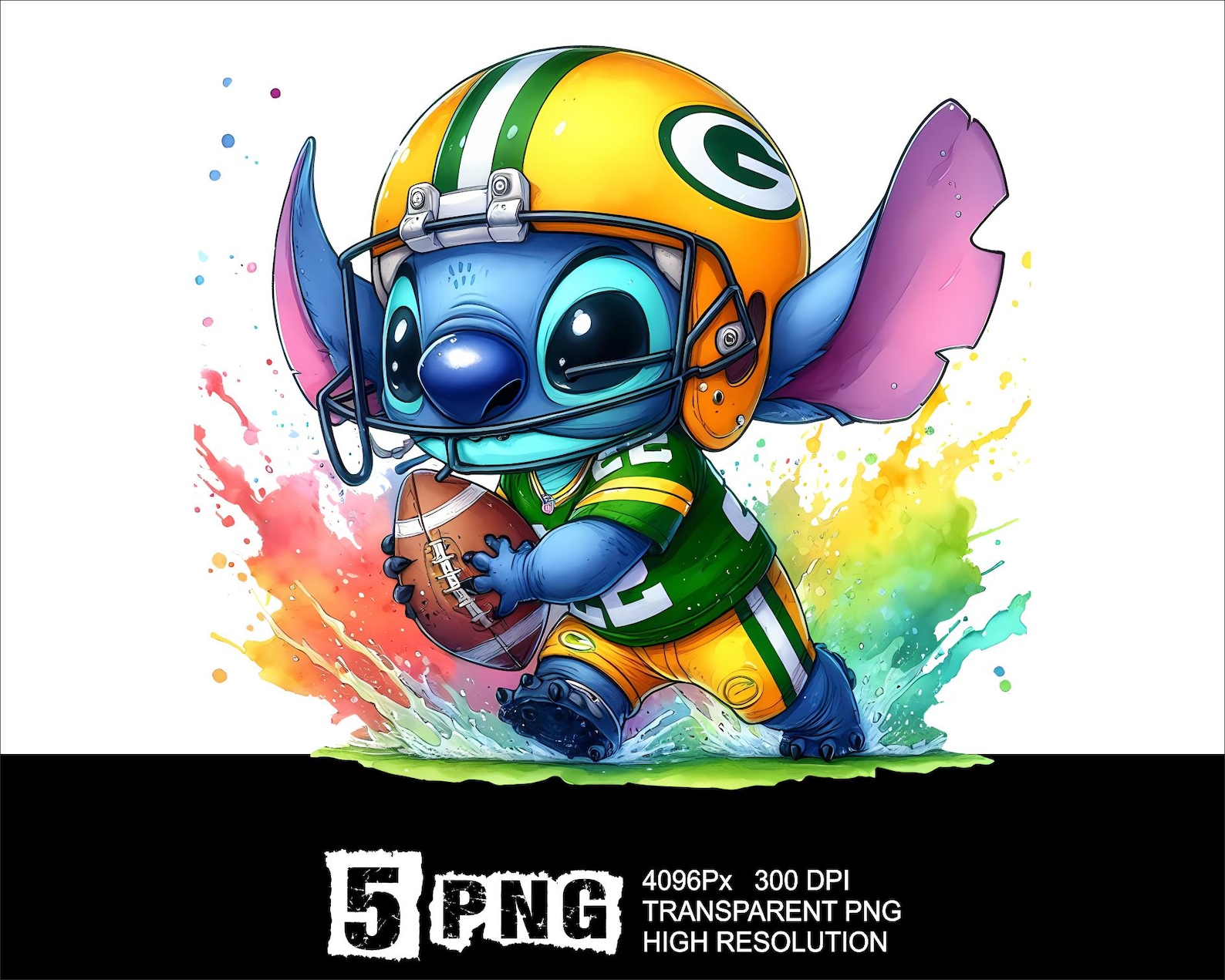 Stitch Football Packer 5 PNG Stitch Watercolor Design High Resolution ...